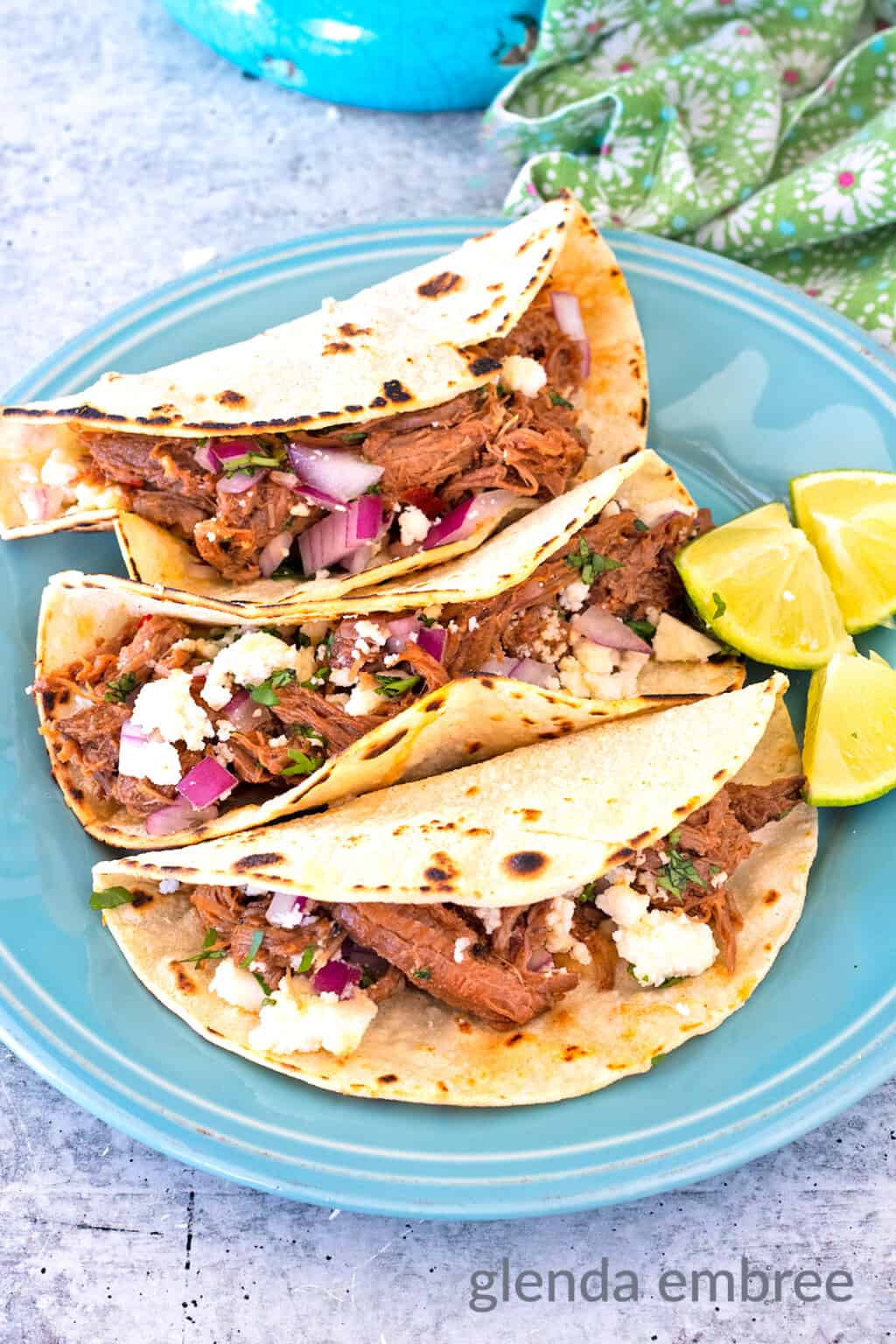 Mexican Street Tacos Recipe with Shredded Beef - Glenda Embree